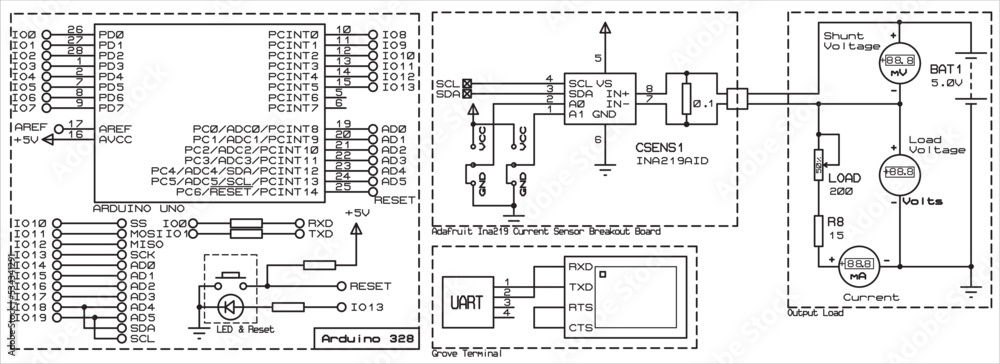 Vector Diagram Of Connecting A Current Sensor To An Arduino Uno