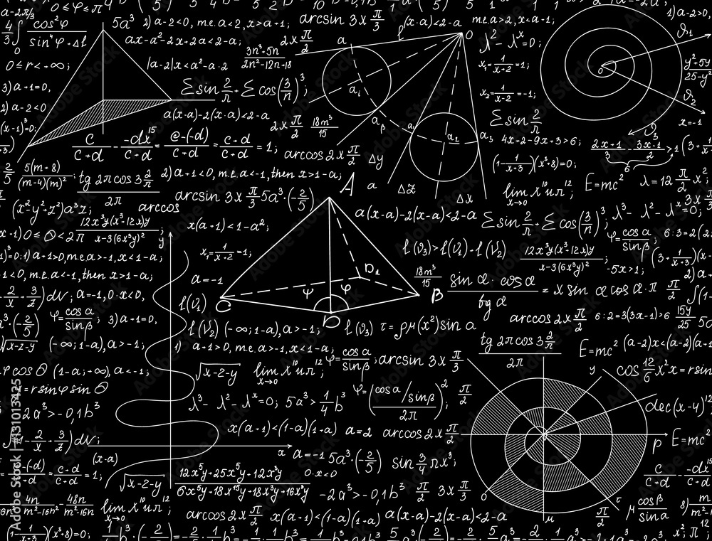 Mathematical Vector Seamless Pattern With Geometrical Plots Formulas And Calculations Endless