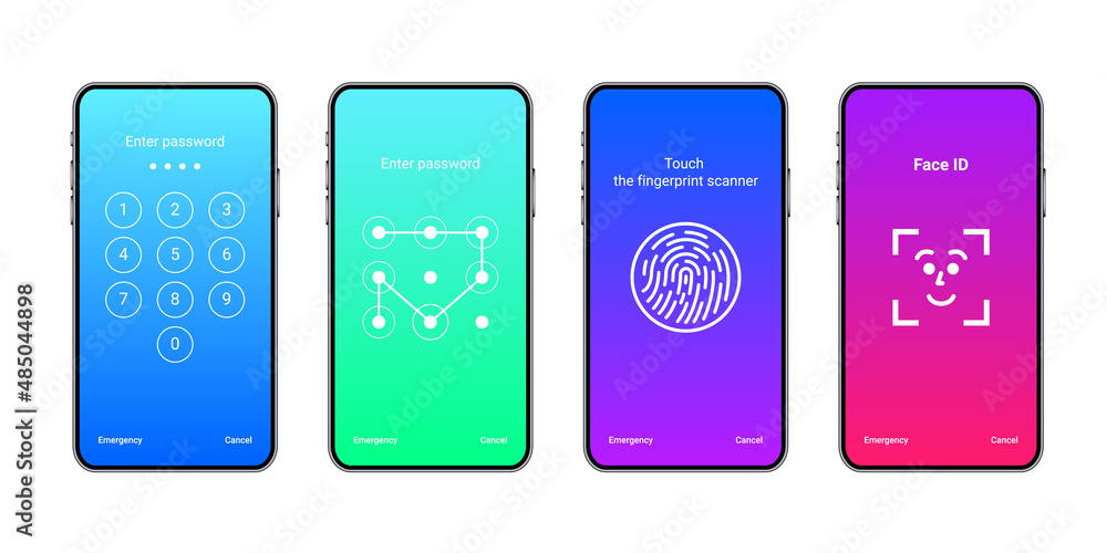 Set Of Smartphone Screen Lock Templates With Pattern Password Face