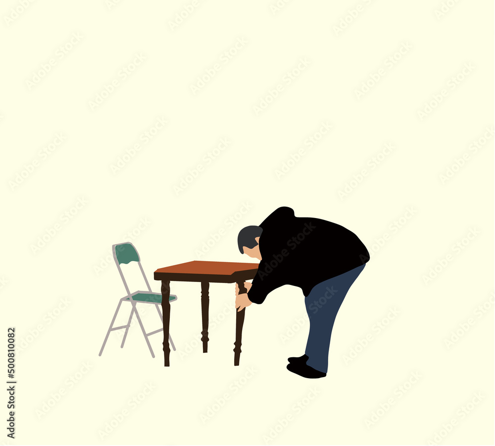 Man Repairing The Leg Of Wooden Table Furniture Assembly Flat Cartoon