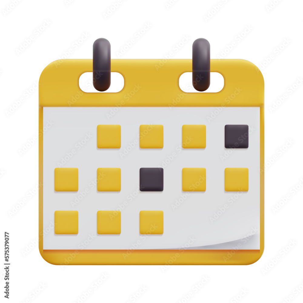 D Minimal Yellow Calendar Icon Vector Isolated On White Background