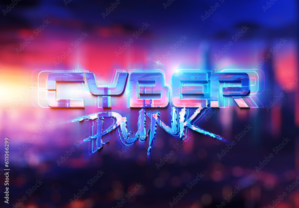 Cyberpunk Text With Neon Effect Mockup Stock Template Adobe Stock