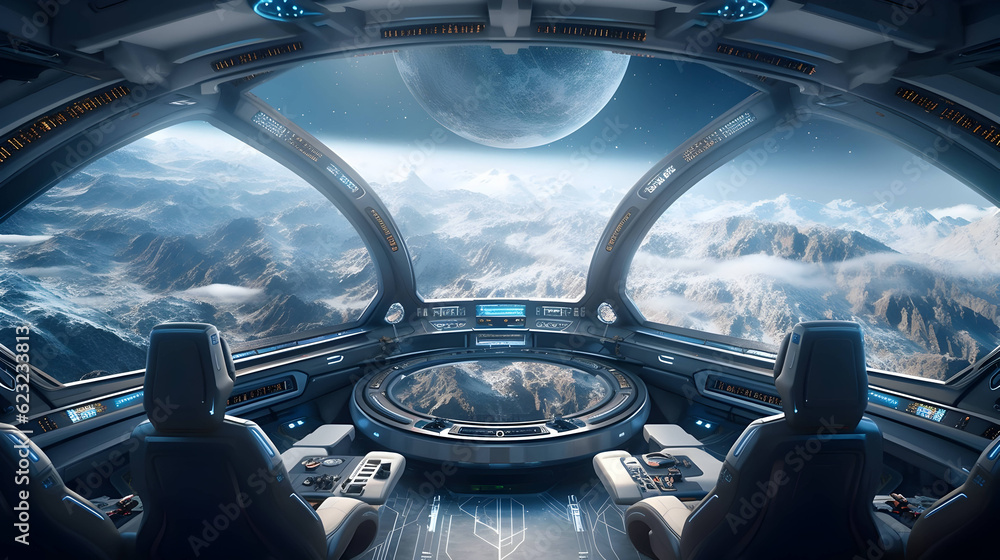 Futuristic Interior Of A Space Station With A View Of Earth Ai Stock Photo Adobe Stock
