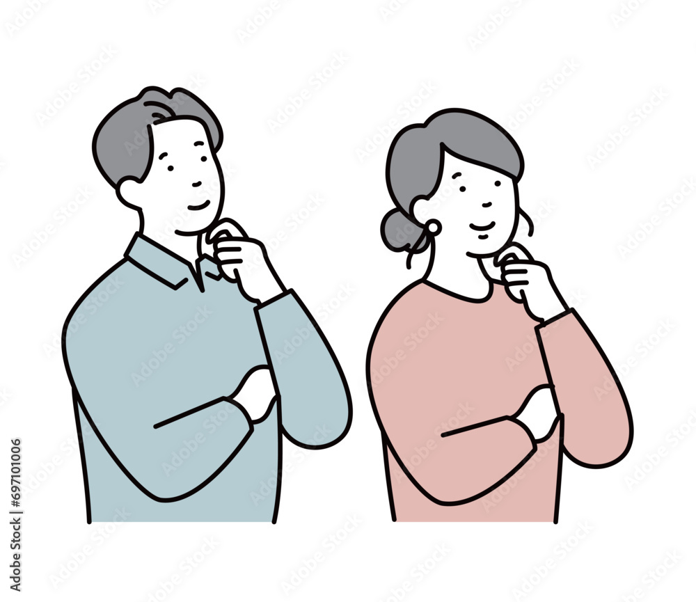 上を見上げて考える男性と女性のイラスト素材 Stock Vector Adobe Stock