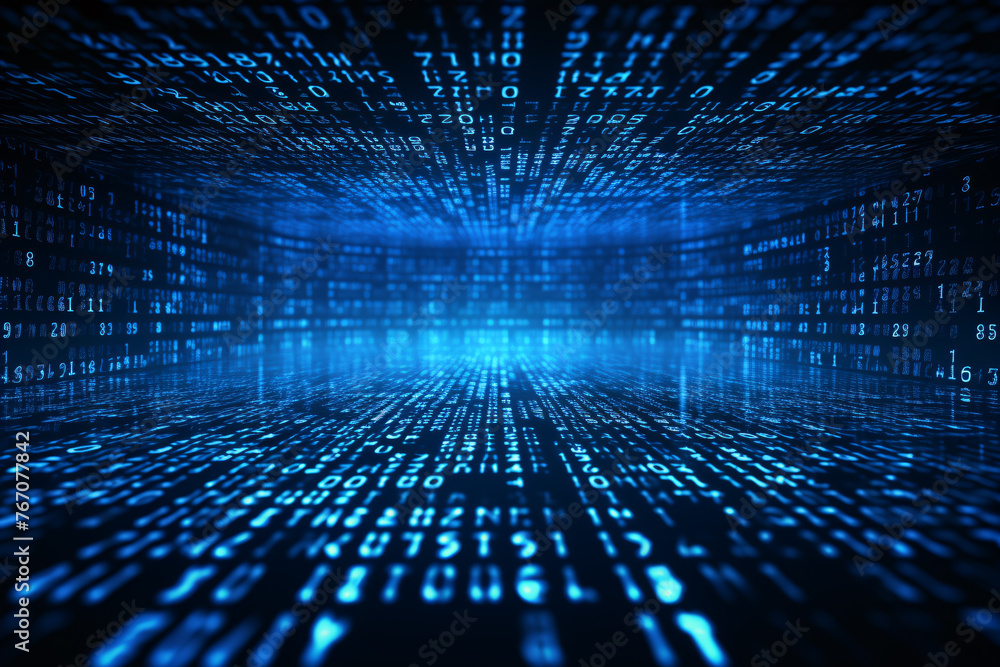 Blue Digital Code Matrix With Rows And Columns Of Numbers And Letters