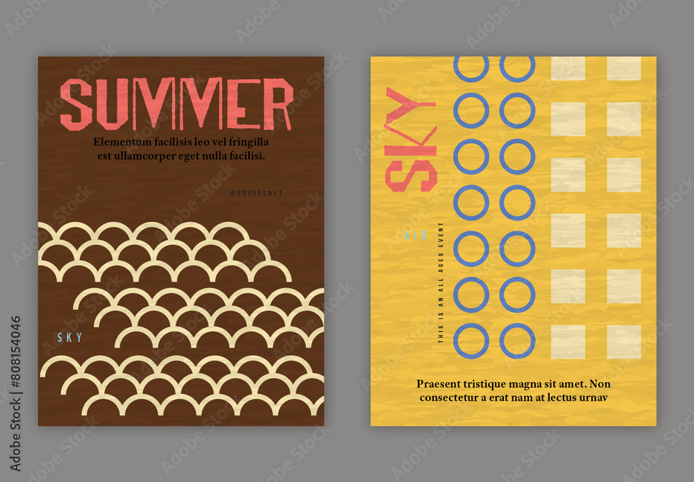 Us Letter Flyer Overlapping Blobs Textured With Spots And Lines Stock