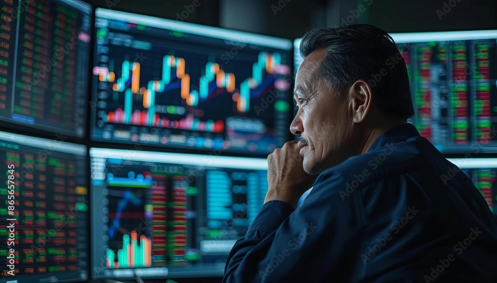 Financial Analysts In A Sleek Office Studying Multiple Monitors