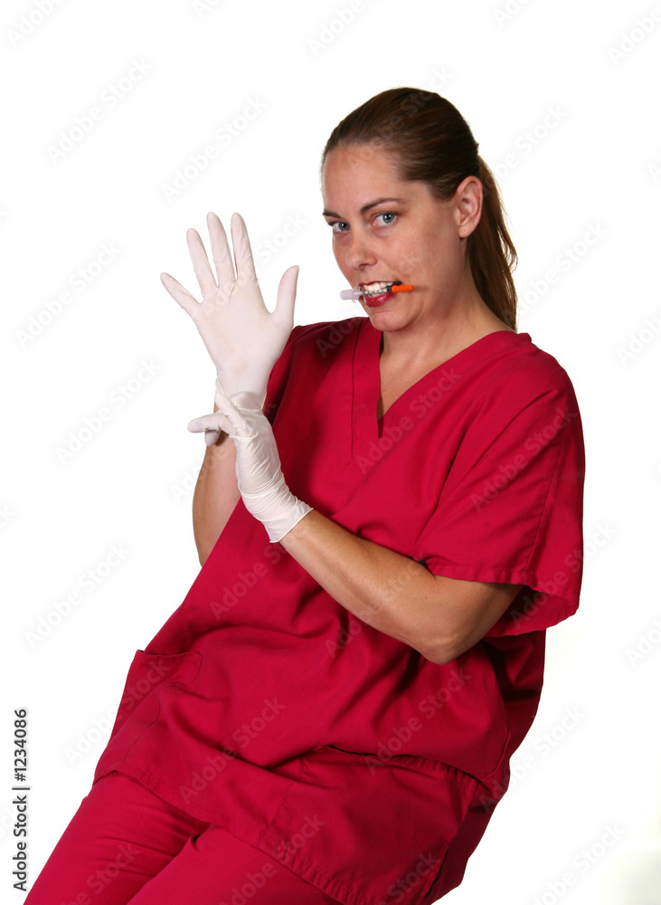 nurse snapping latex gloves on Stock Photo | Adobe Stock