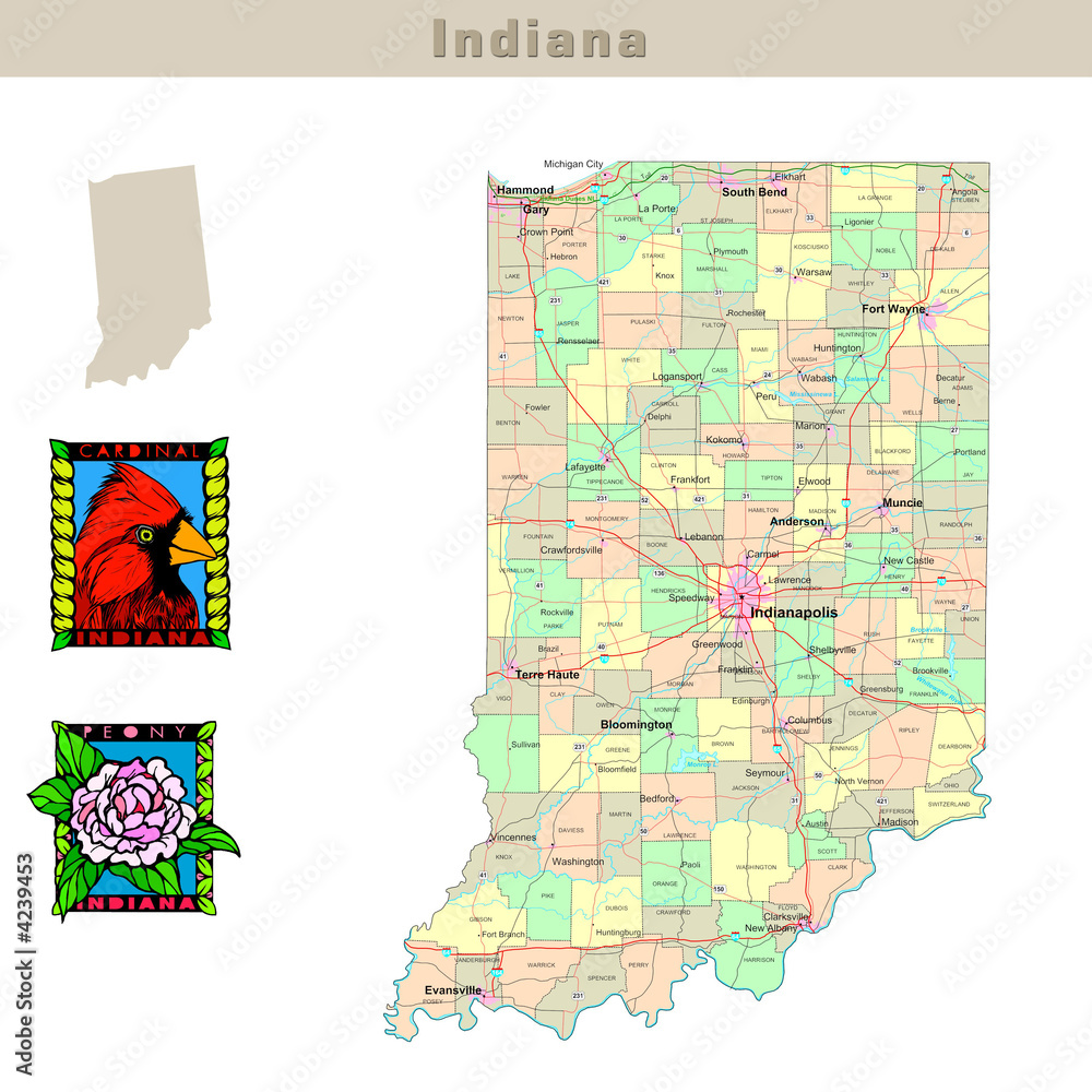 USA states series: Indiana. Political map with counties Stock ...