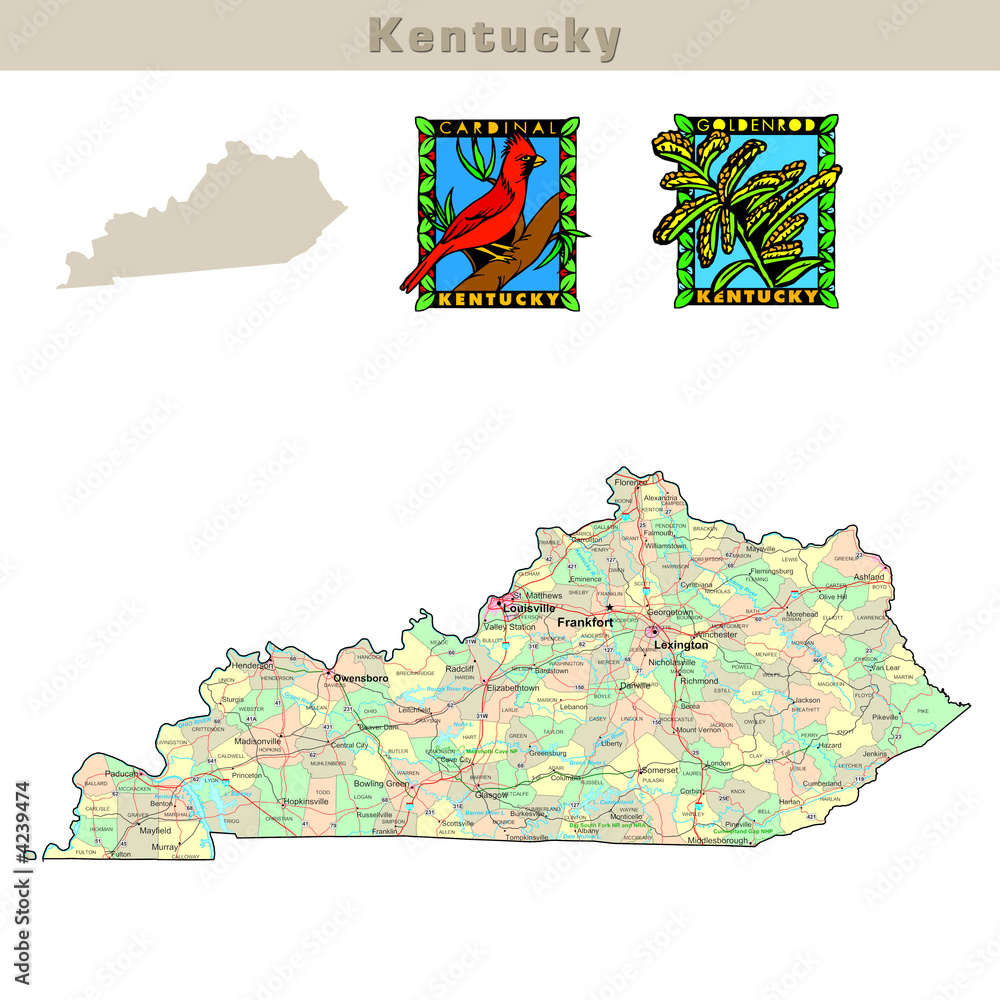 USA states series: Kentucky. Political map with counties Stock Photo ...