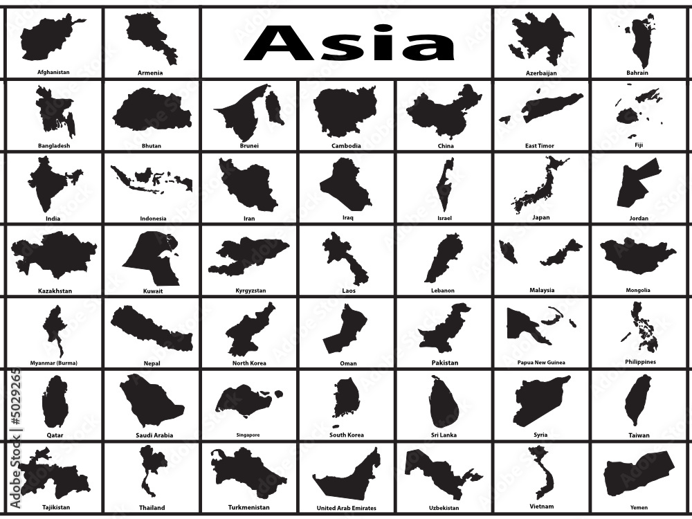Vector silhouette of Asian countries Stock Vector | Adobe Stock