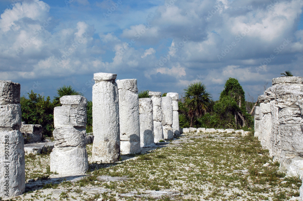 Deteriorated Columns in Mayan Beach Ruins Stock Photo | Adobe Stock