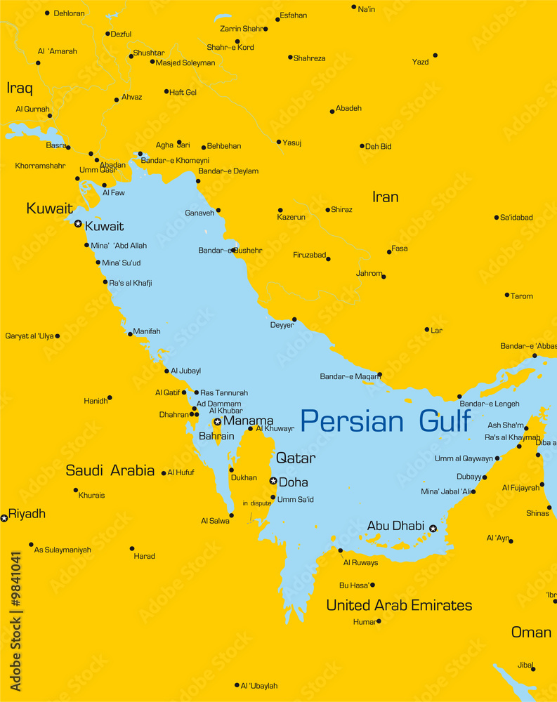 color map of Persian gulf countries Stock Illustration | Adobe Stock