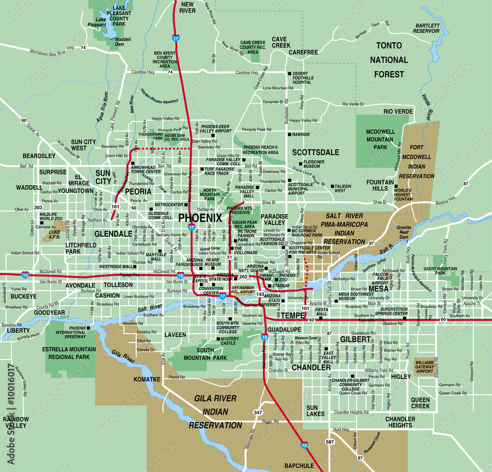 Phoenix, AZ Metro Area Map Stock Illustration | Adobe Stock