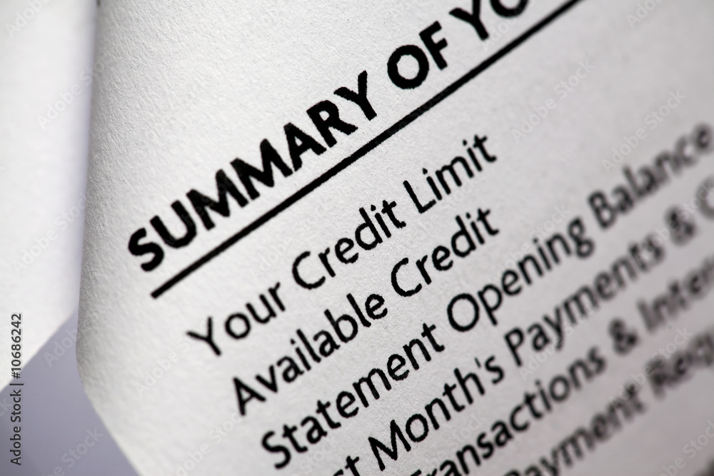 Credit limit statement, concept for interest rates, bills, banking ...