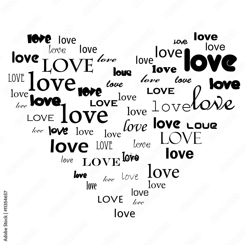 Love text in heart shape with various free fonts Stock Vector | Adobe Stock