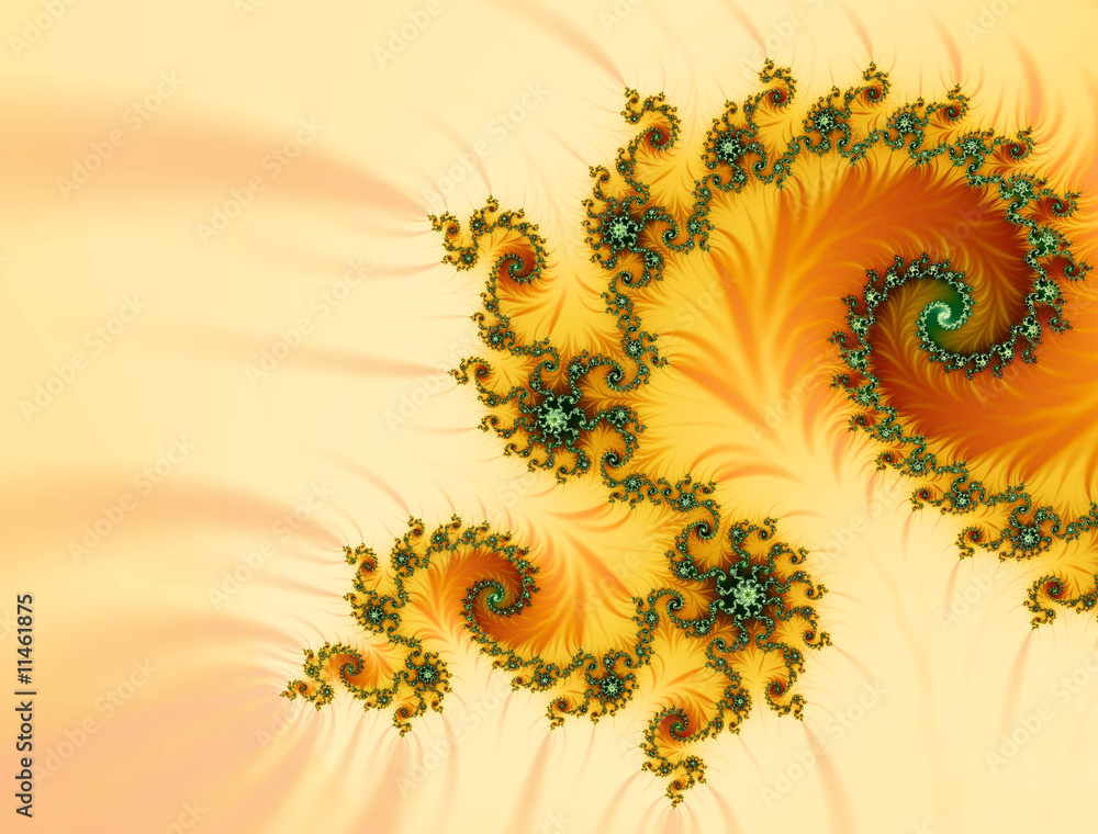 Swirling fractal patterns in warm shades of orange and yellow create a ...