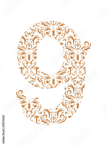 Floral number 9. Ornament font Stock Vector | Adobe Stock