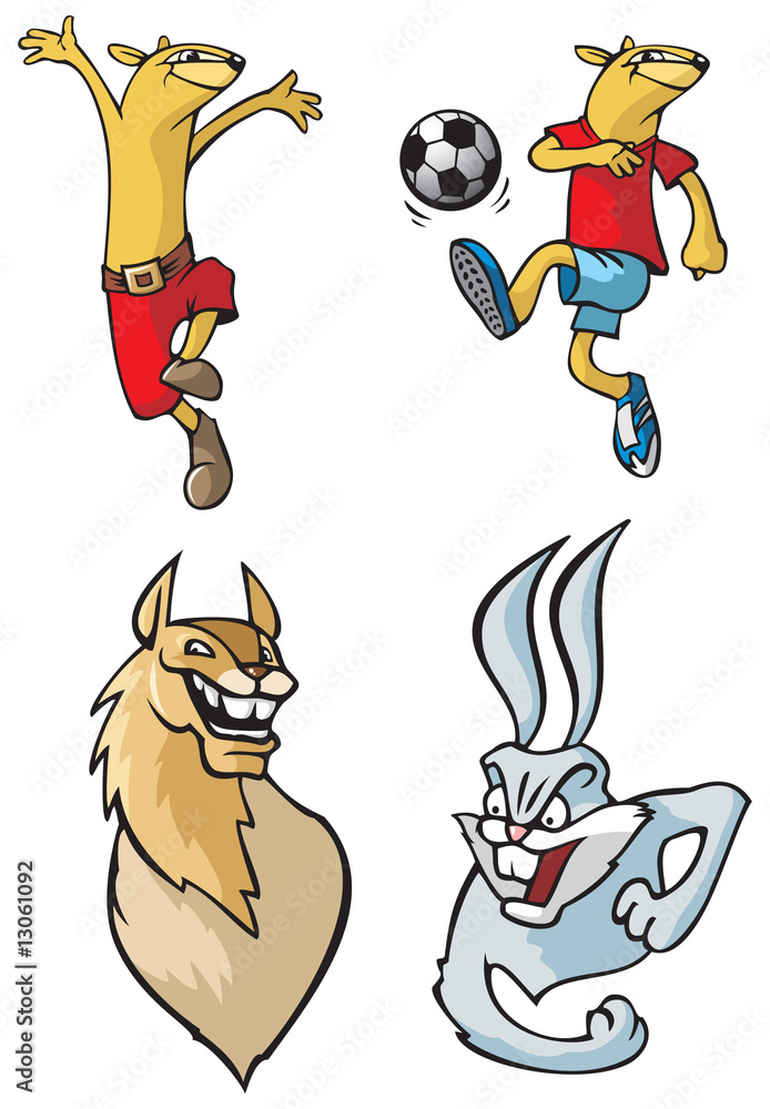 Cartoon animals, gophers, hyena, hare, different activities Stock ...