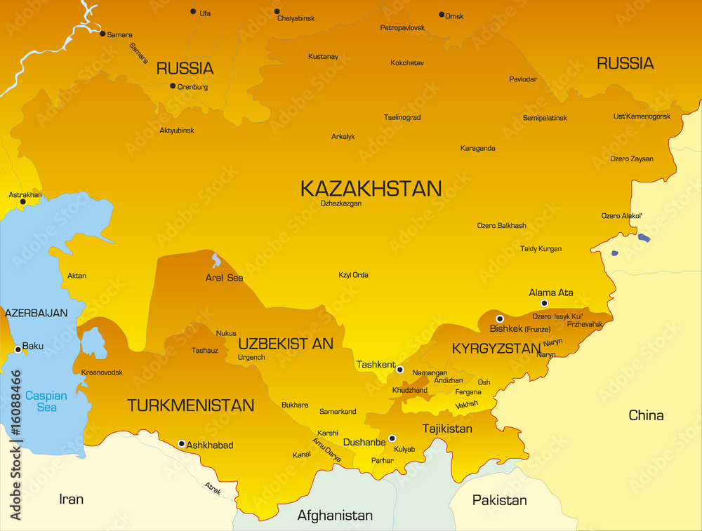 Vector color map of Central Asia countries Stock Vector | Adobe Stock