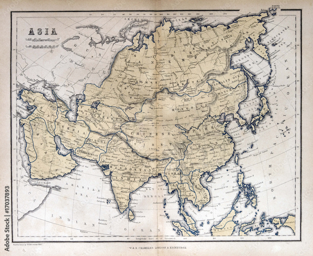 Old map of Asia, 1870 Stock Photo | Adobe Stock