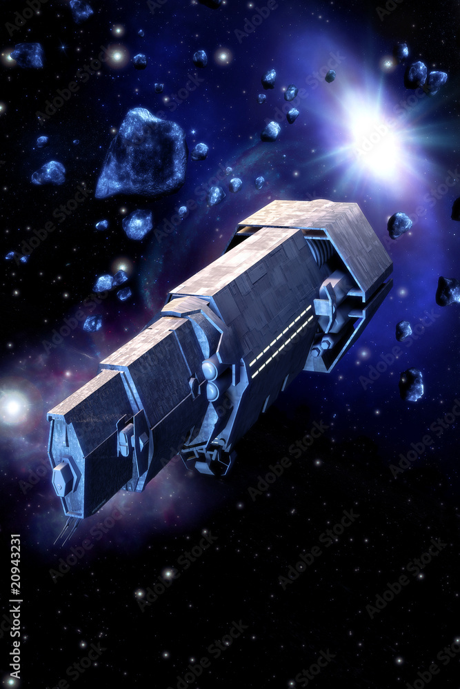 Spaceship And Asteroids Stock Illustration Adobe Stock