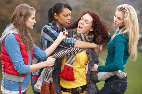 Group Of Female Teenagers Bullying Girl Stock Photo | Adobe Stock