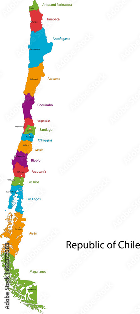 Vector de Stock Map of the Republic of Chile with the regions | Adobe Stock