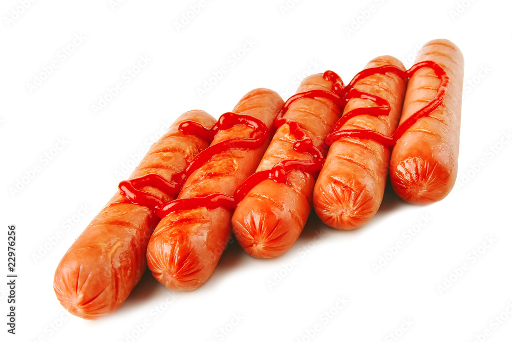 red sausages with ketchup Stock Photo | Adobe Stock