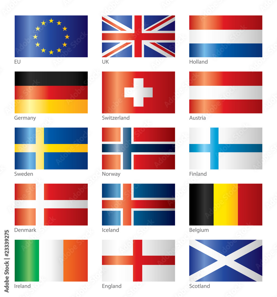 Glossy flags - Northern Europe Stock Vector | Adobe Stock