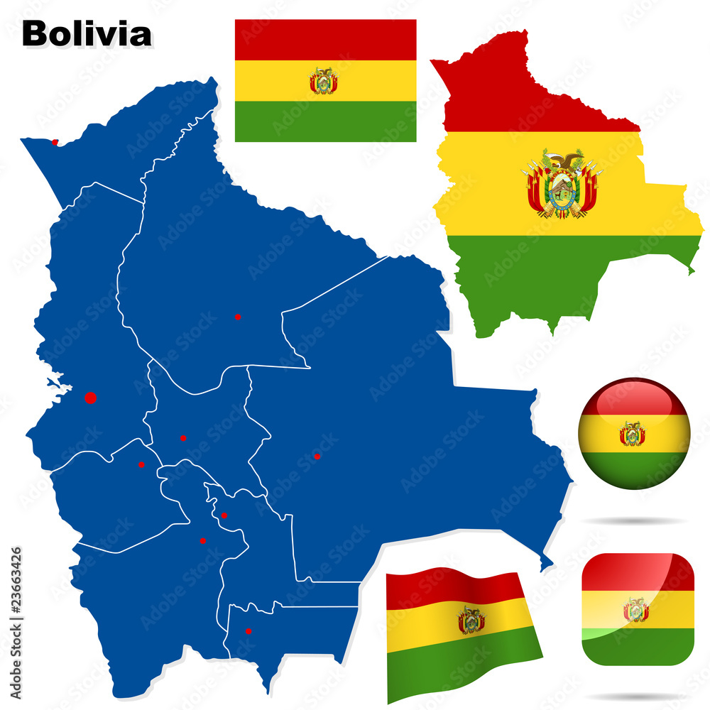 Bolivia vector set. Shape, flags and icons. Stock Vector | Adobe Stock