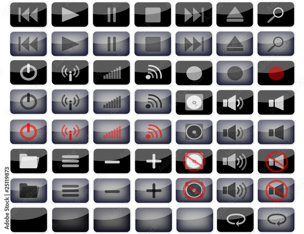 b&w audio-video player buttons の Stock ベクター | Adobe Stock