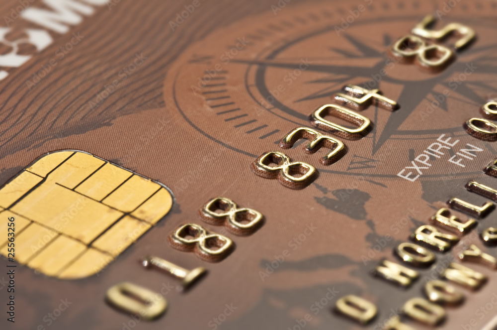 Plan rapproché d'une carte bancaire à puce électronique, CB, carte de ...
