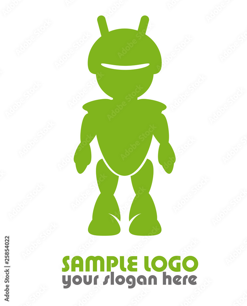 Illustration Stock Android robot logo sample template green | Adobe Stock