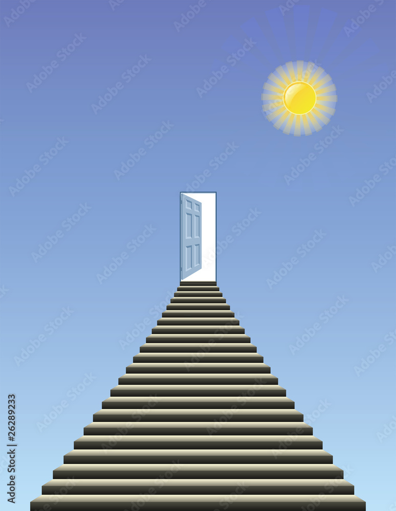 Symbolic representation of stairway and open door into heaven Stock ...