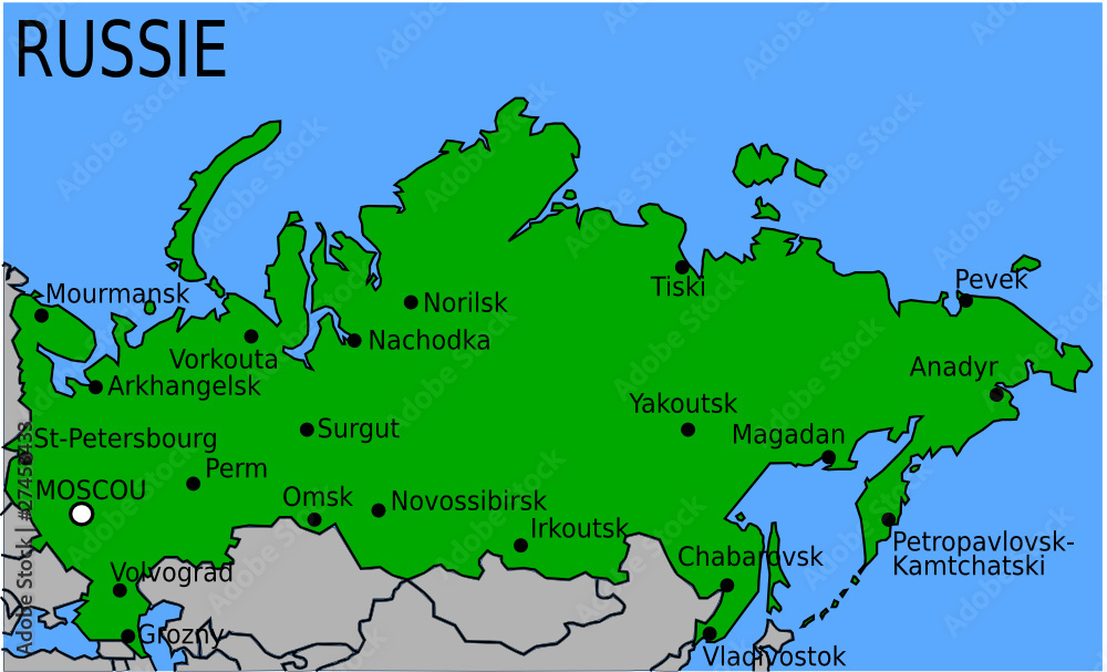 Carte des Villes Principales de Russie Stock Vector | Adobe Stock
