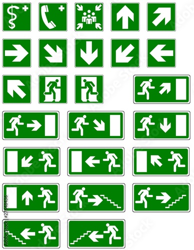 Sortiment von Fluchtwegsymbolen / Piktogrammen – Stock-Vektorgrafik ...