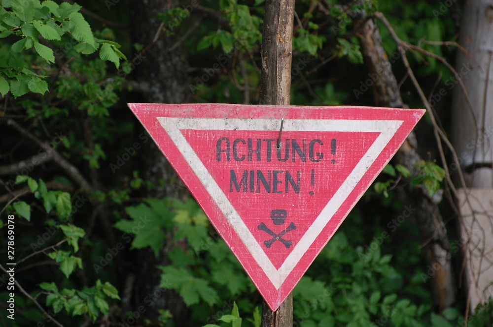"Achtung minen" sign. WW2 reenactment Stock Photo | Adobe Stock