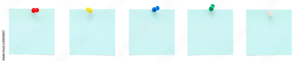 Blue post it notes with push pins Stock Photo | Adobe Stock