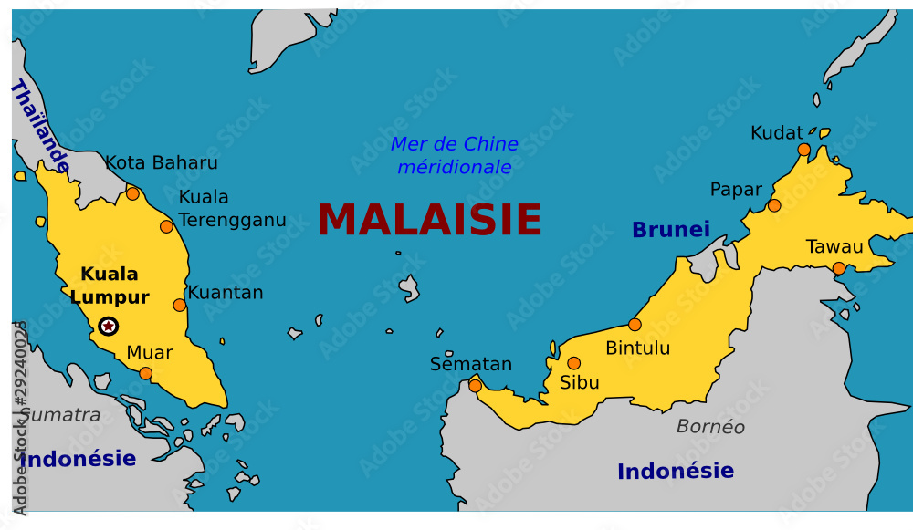 Image vectorielle Stock Carte de la Malaisie | Adobe Stock
