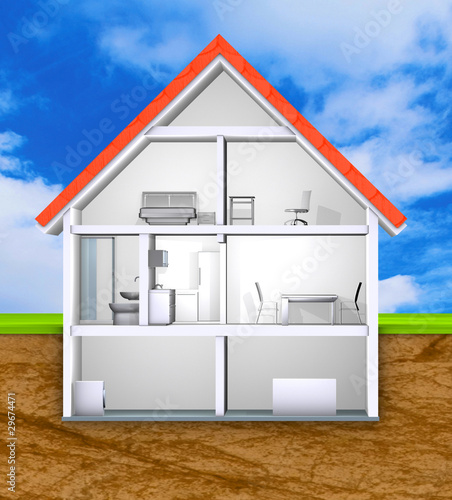 Haus Querschnitt Einfamilienhaus – Stock-Illustration | Adobe Stock