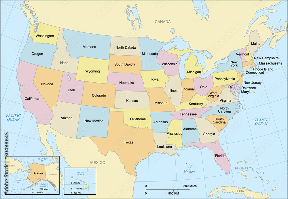 USA Map with State Name Labels Stock Vector | Adobe Stock