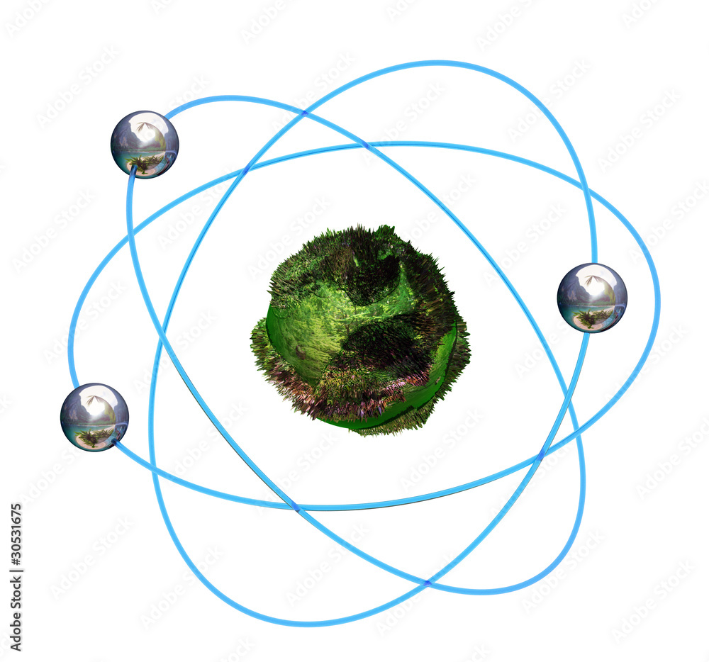 green atomis structure with blue orbitals Stock Illustration | Adobe Stock