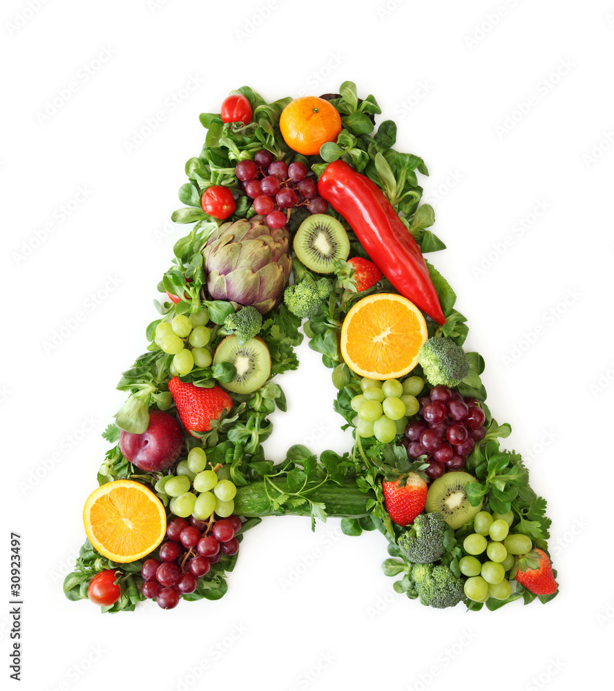 Fruit and vegetable alphabet - letter A Stock Photo | Adobe Stock
