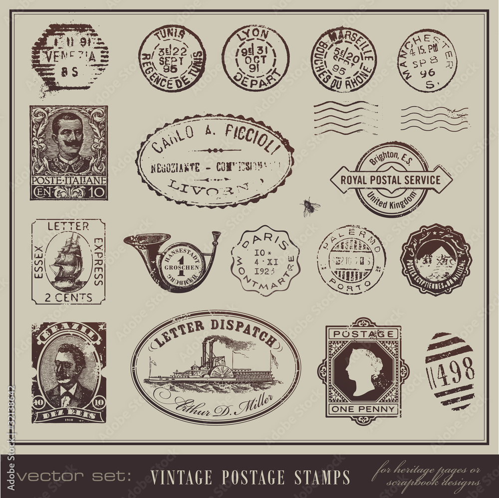 vector set: antique postage stamps Stock Vector | Adobe Stock