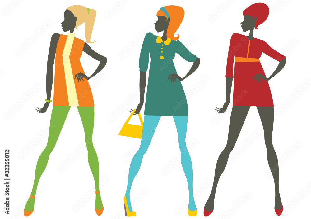 Sixties style girls silhouettes Stock Vector | Adobe Stock