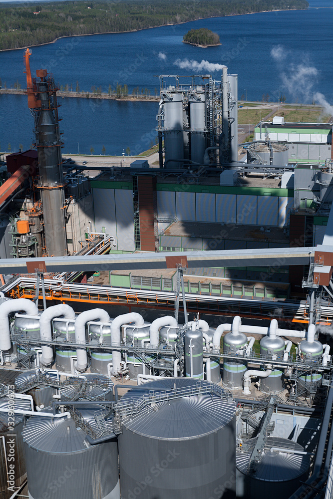 Pulp and paper mill – outside view, vertical Stock Photo | Adobe Stock