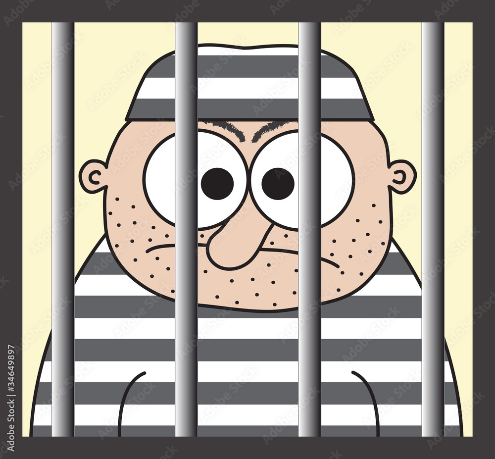 Cartoon prisoner behind the bars, funny vector illustration. Stock ...
