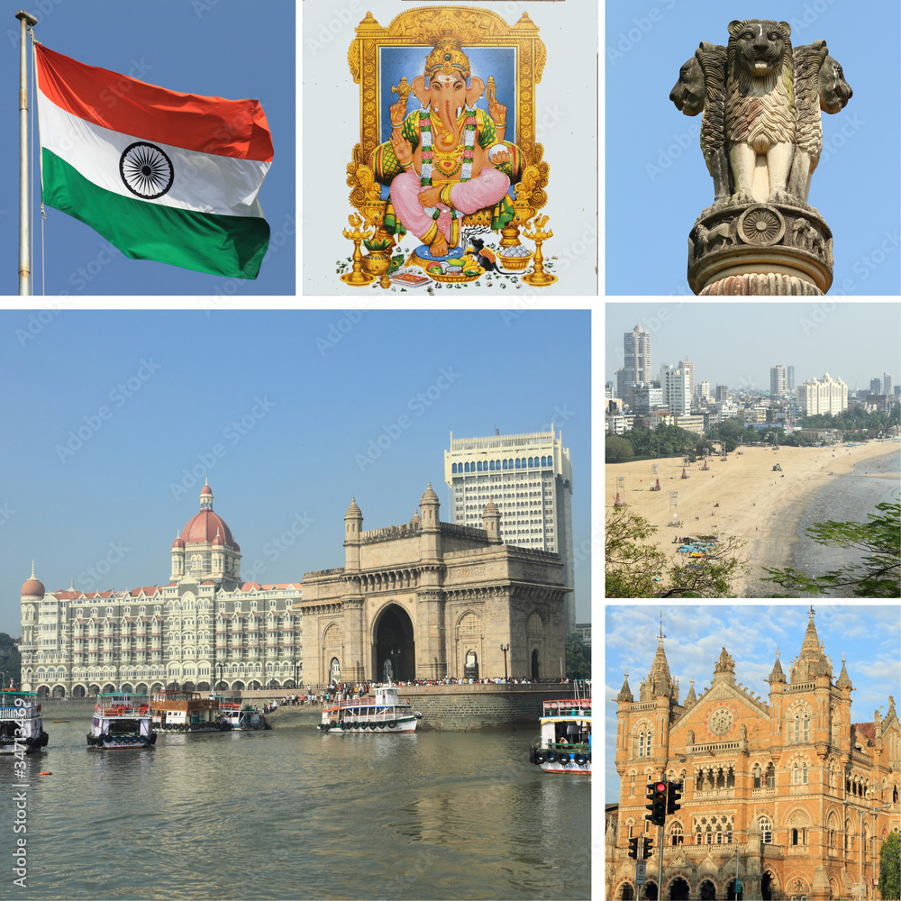 collage with landmarks and symbols of Mumbai city ( Bombay ) Stock ...