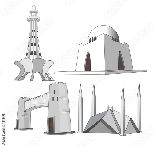 Great Monuments of Pakistan icons landmark illustrations Stock Vector ...